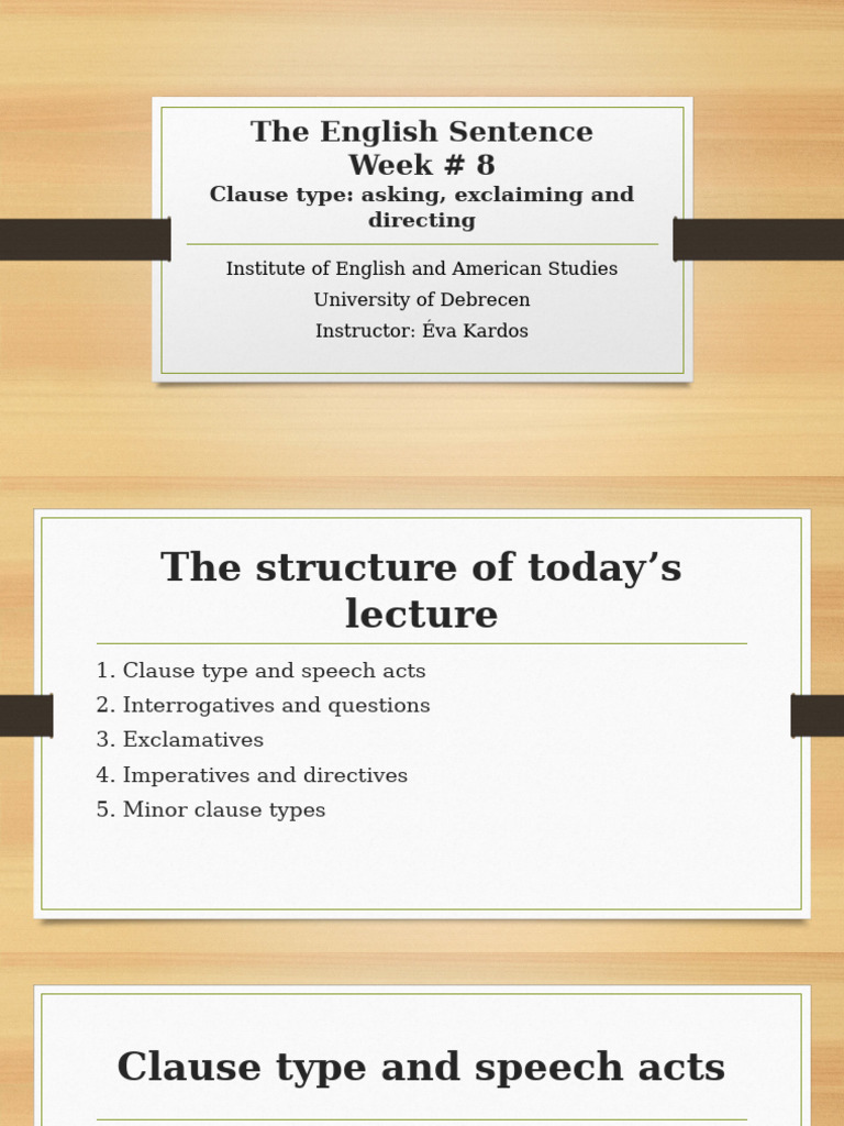 The English Sentence - Week 8 - Clause Type | PDF | Question | Sentence (Linguistics)