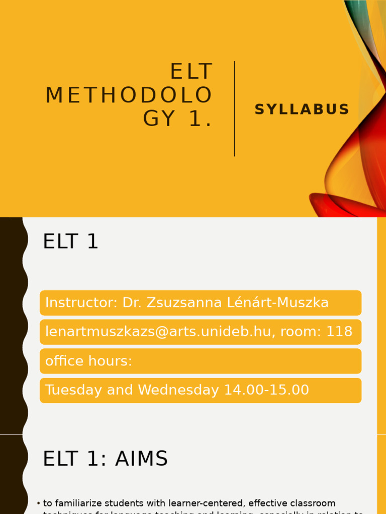 000 Elt Methodology 1 Syll On PPT and Session One 2024 | PDF | Academic Dishonesty | Vocabulary