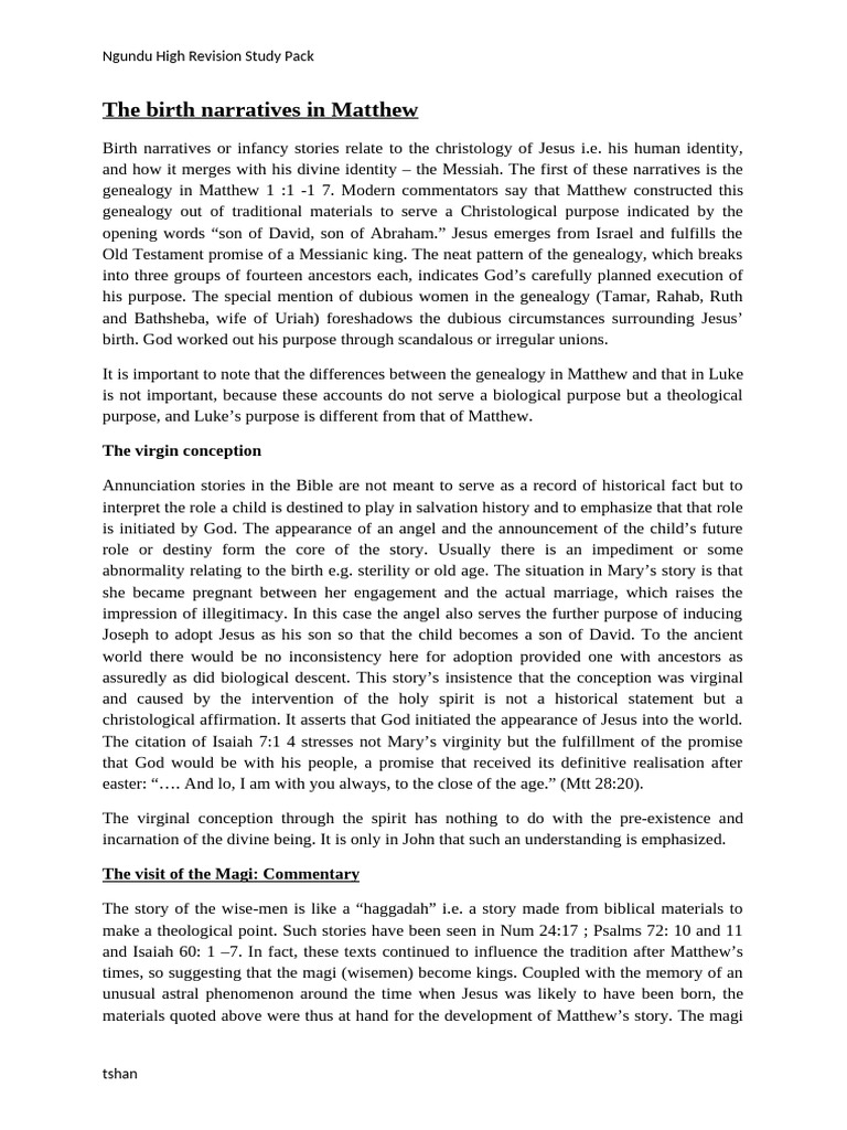 The Birth Narratives | PDF | Nativity Of Jesus | Gospel Of Matthew