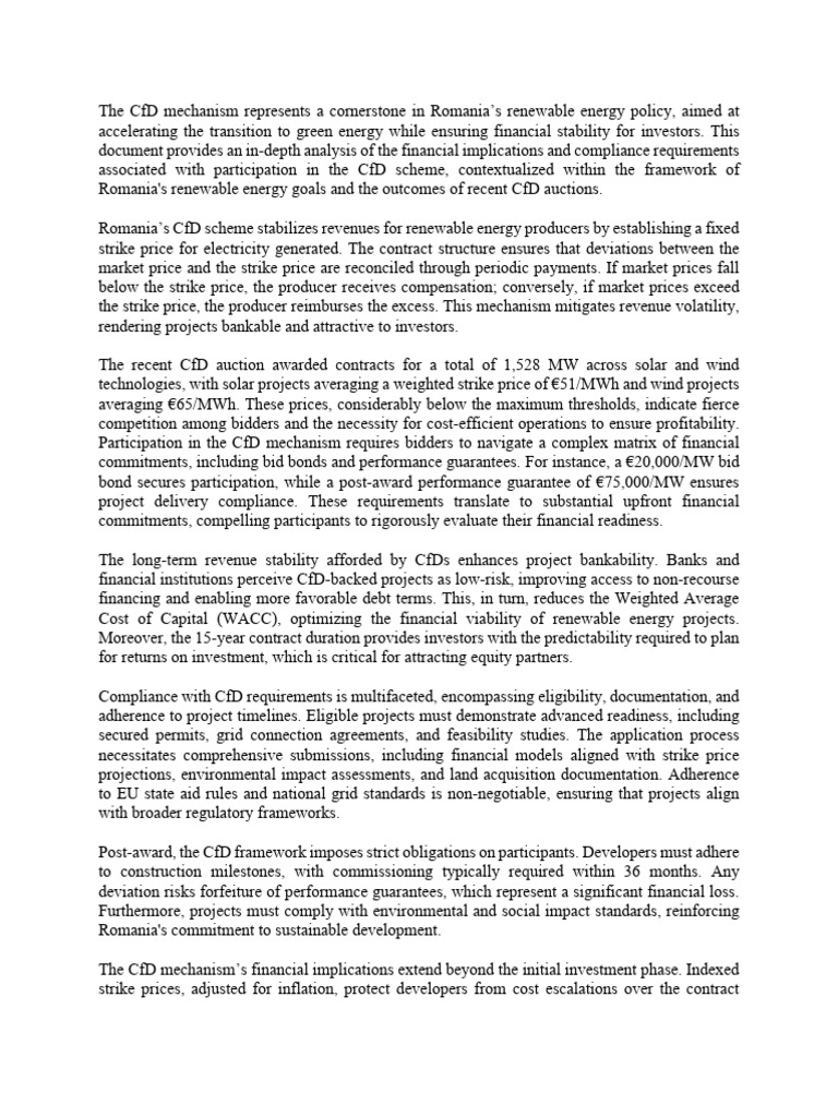 Contracts for Difference (CfD) Mechanism in Romania Financial ... Contracts for Difference (CfD) Mechanism in Romania Financial ...