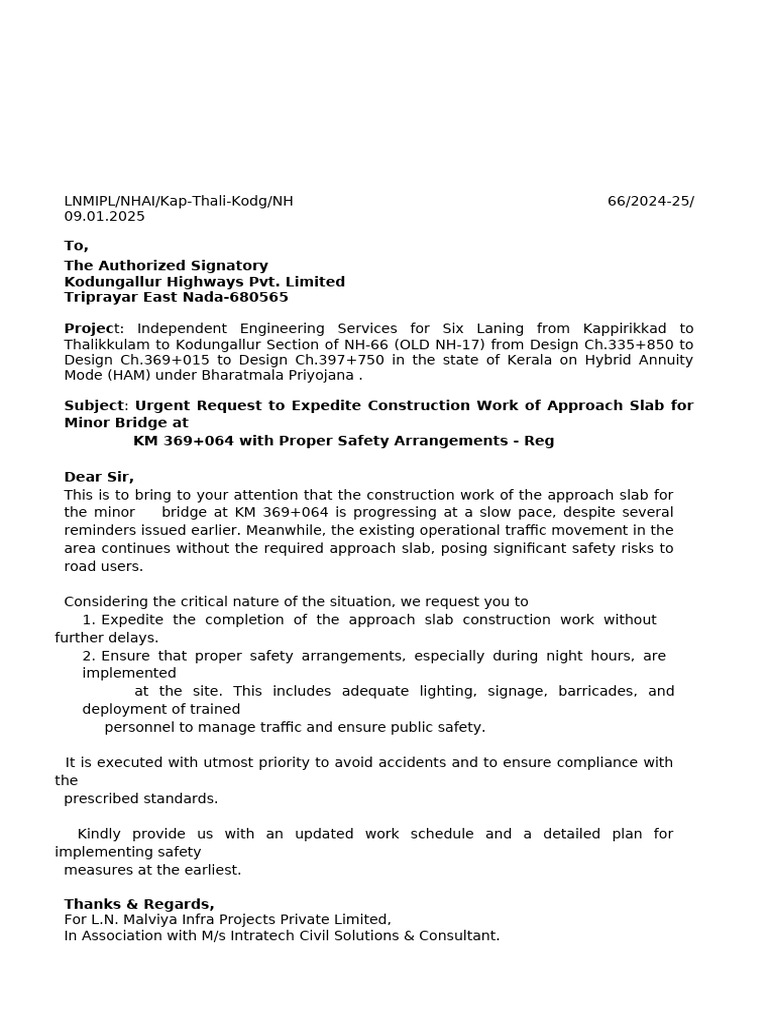 Expedite Construction Work of Approach Slab - 09.01.2025 | PDF