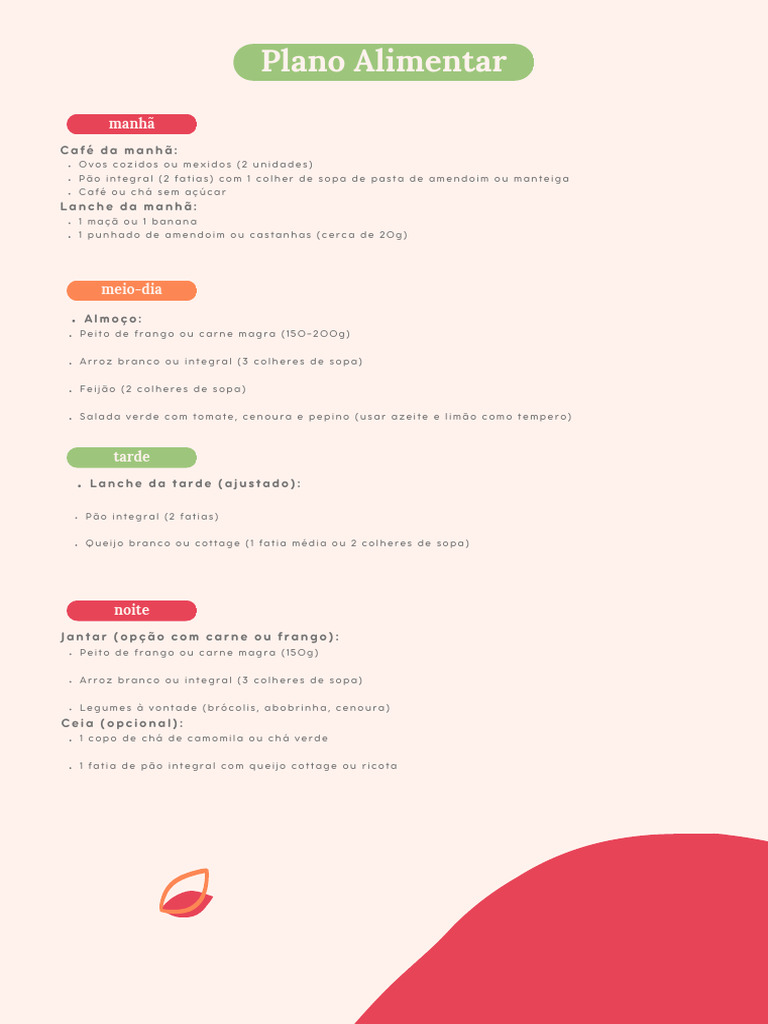 A4 Plano Alimentar Colorido | PDF | Carne | Queijo