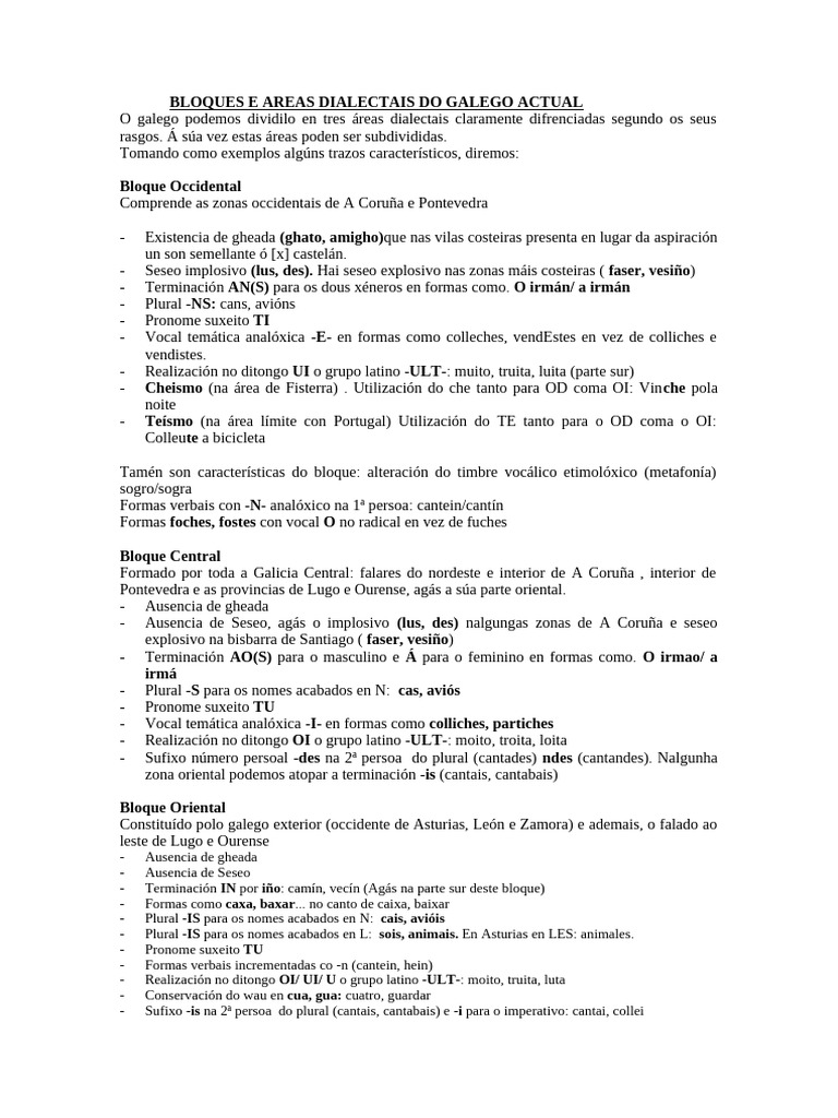 Bloques e Areas Dialectais | PDF
