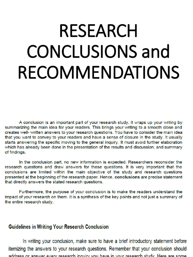 RESEARCH CONCLUSIONS and RECOMMENDATIONS | PDF