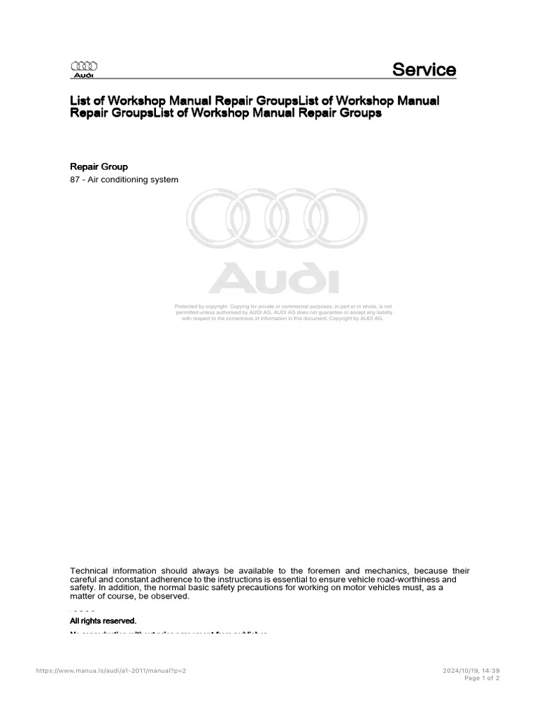 User Manual Audi A1 (2011) (English - 199 Pages) | PDF | Copyright | Audi