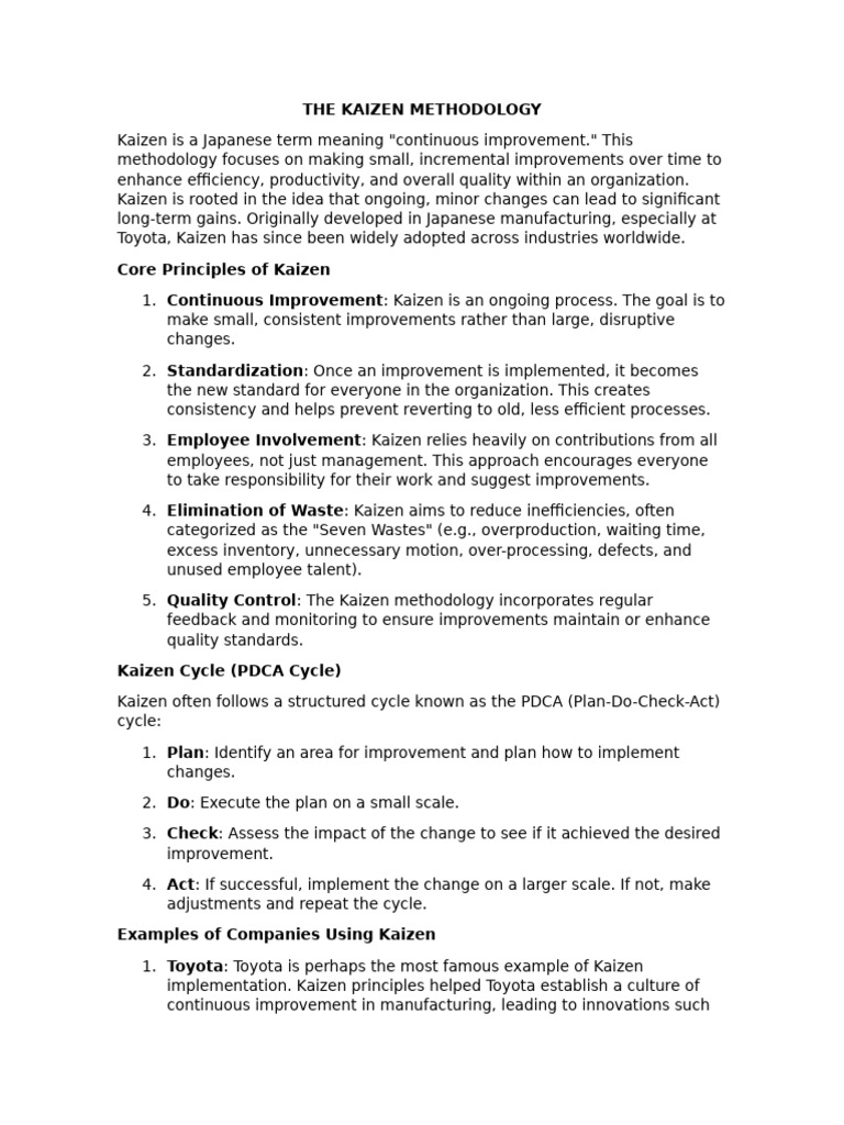 THE KAIZEN METHODOLOGY | PDF | Toyota | Lean Manufacturing