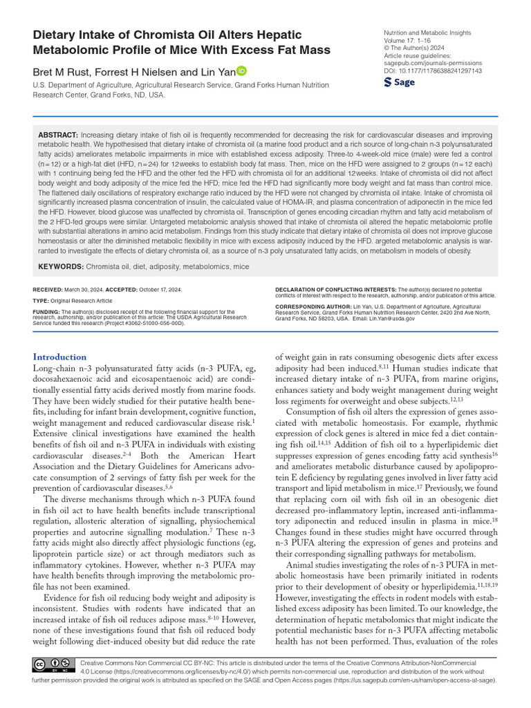 Chromista Oil's Impact on Metabolism in Mice | PDF | Adipose Tissue ...