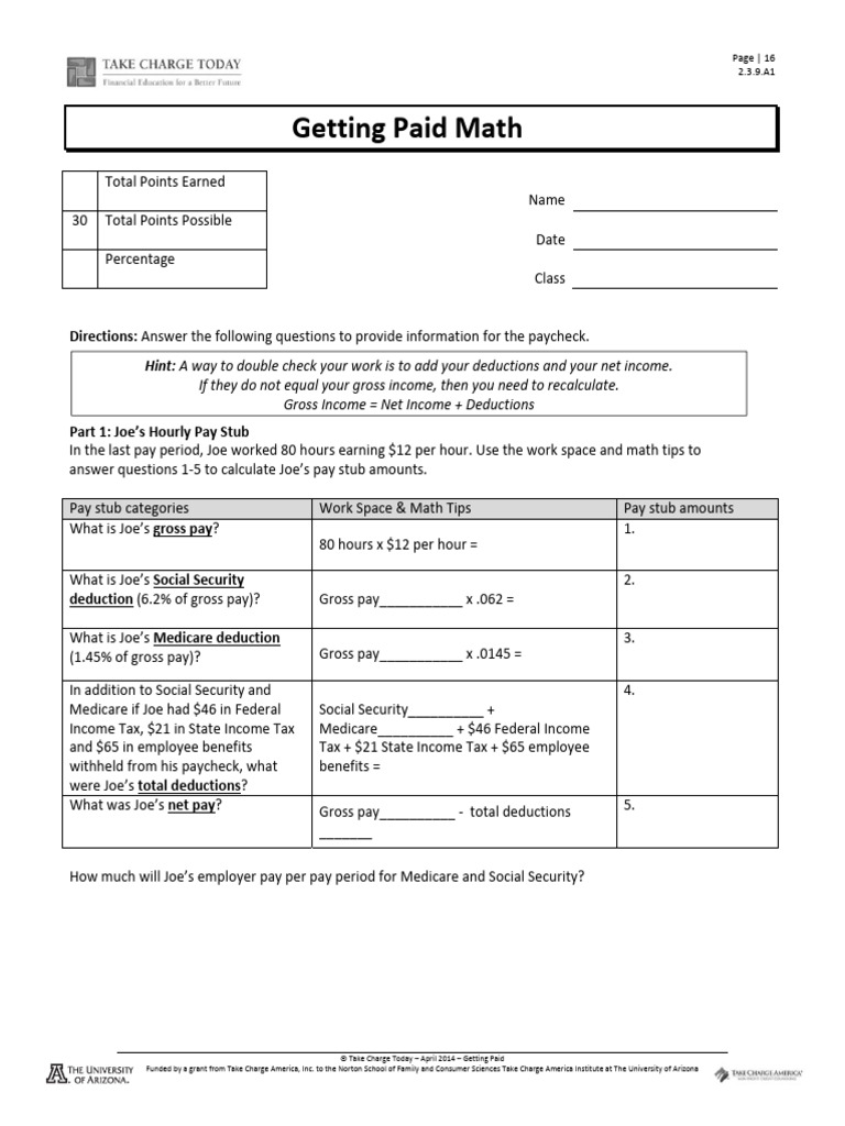 Getting Paid Math 2.3.9.A1 | PDF | Payroll | Social Security (United ...
