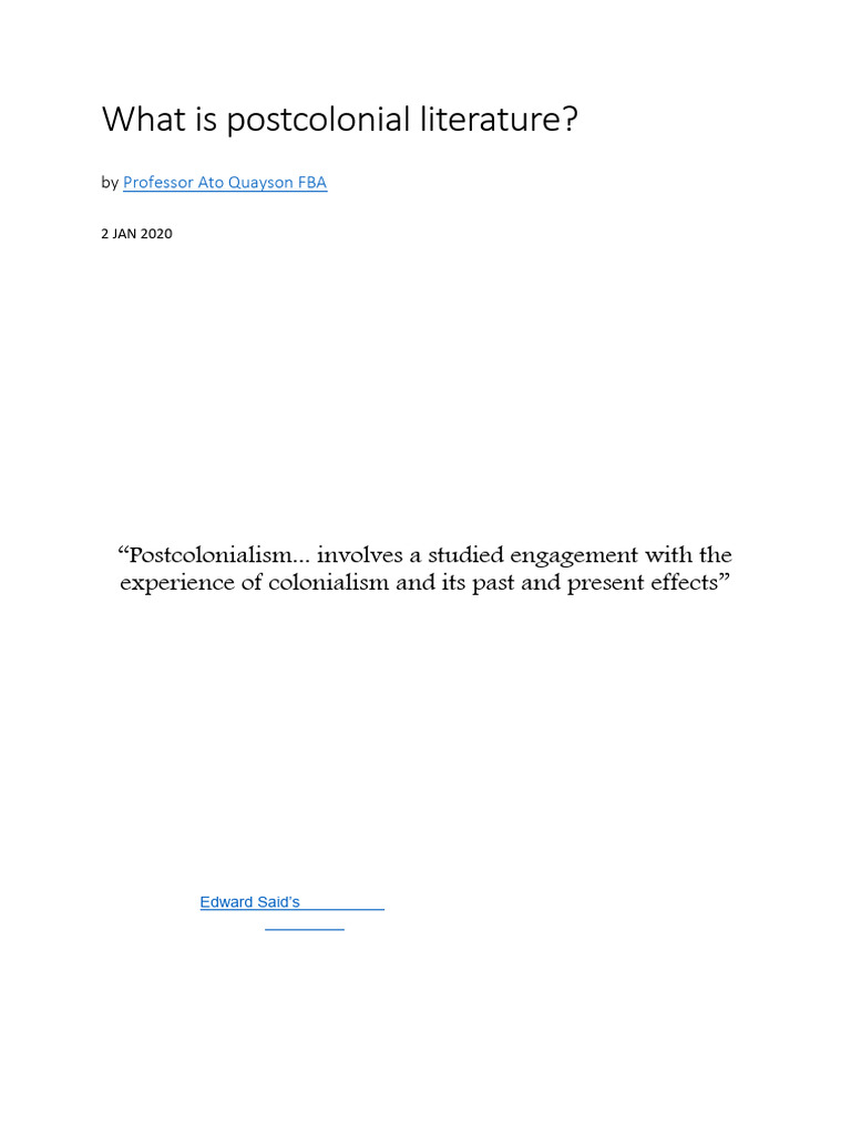 Understanding Postcolonial Literature | PDF | Postcolonialism | Colonialism