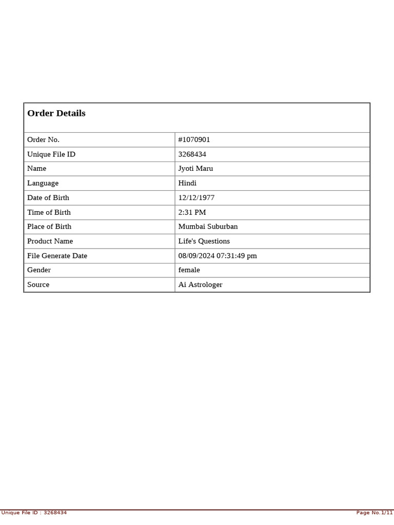 Order Details: Unique File ID: 3268434 Page No.1/11 | PDF
