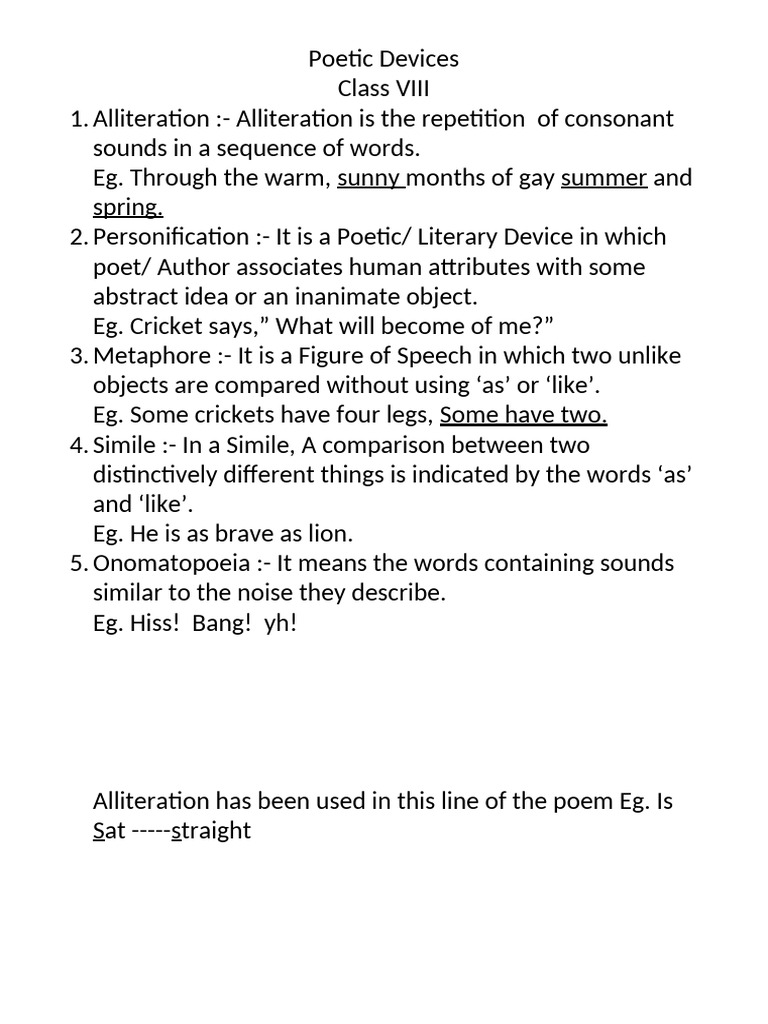 Poetic Devices Class Viii-1 | PDF