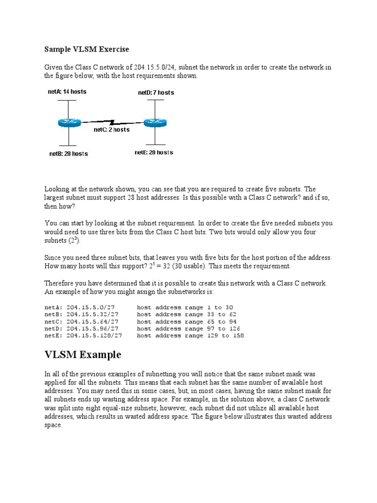 VLSM Subnetting Exercise Guide | PDF | Internet Architecture | Computer ...