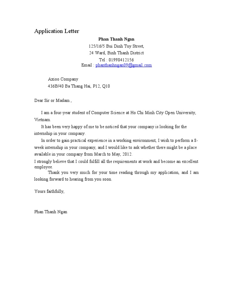 Internship Application Letter Sample | PDF