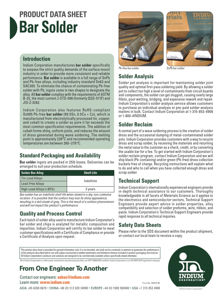 Indium Bar Solder Product Overview | PDF | Solder | Soldering