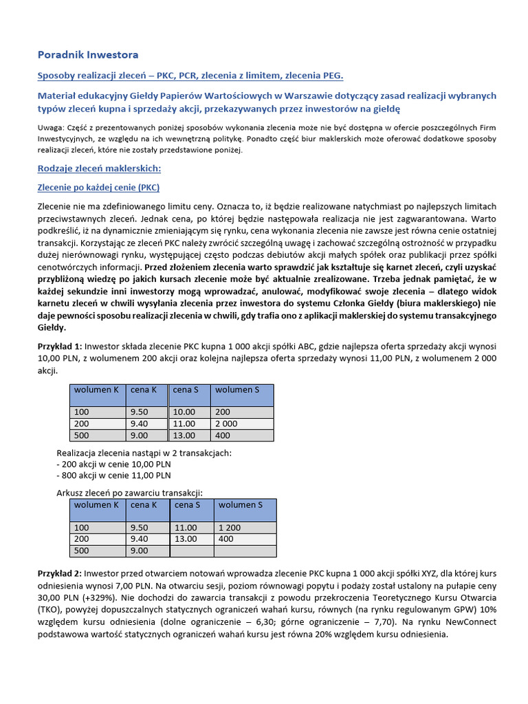 Poradnik Inwestora Zlecenia | PDF