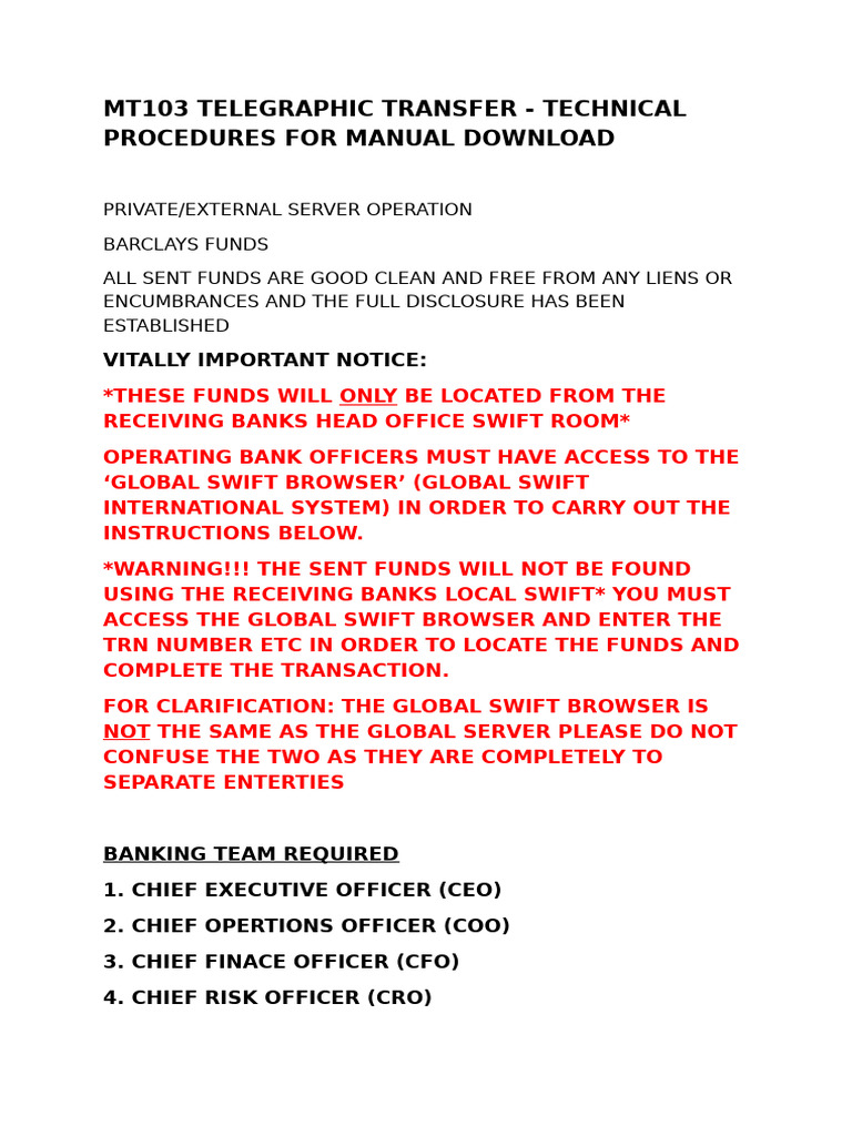 MT103 Transfer Guide for Bank Execs | PDF | Swift (Programming Language ...