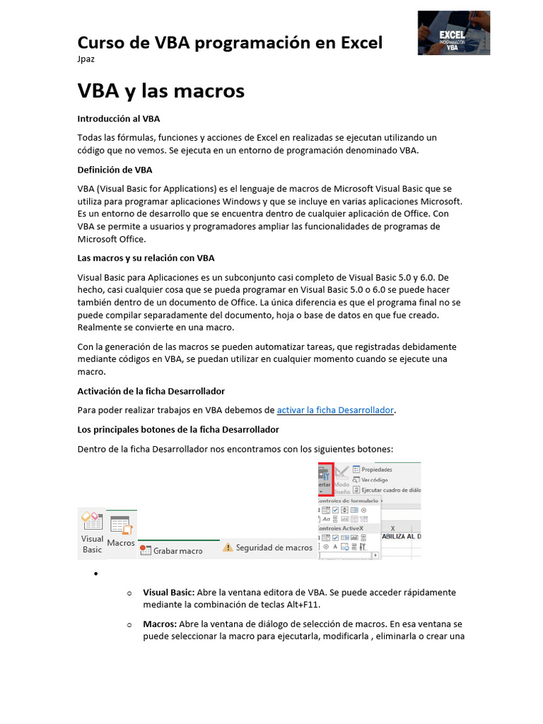 VBA y las macros | PDF | Visual Basic para Aplicaciones | Macro (informática)