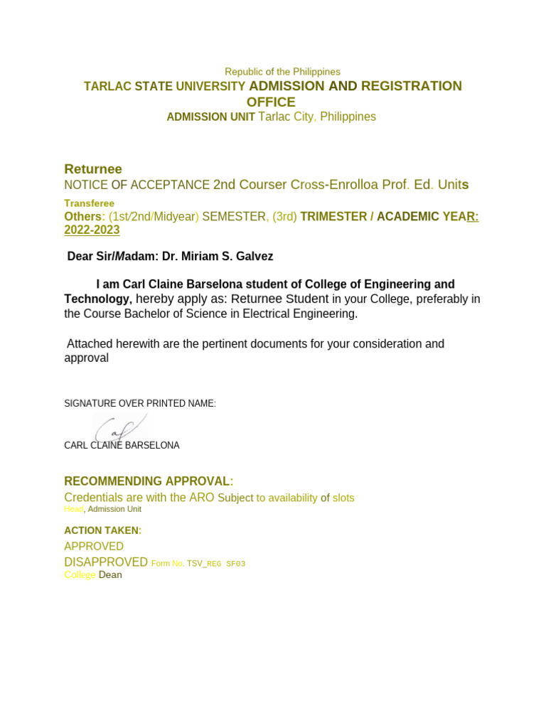 RETURNEE Form | PDF