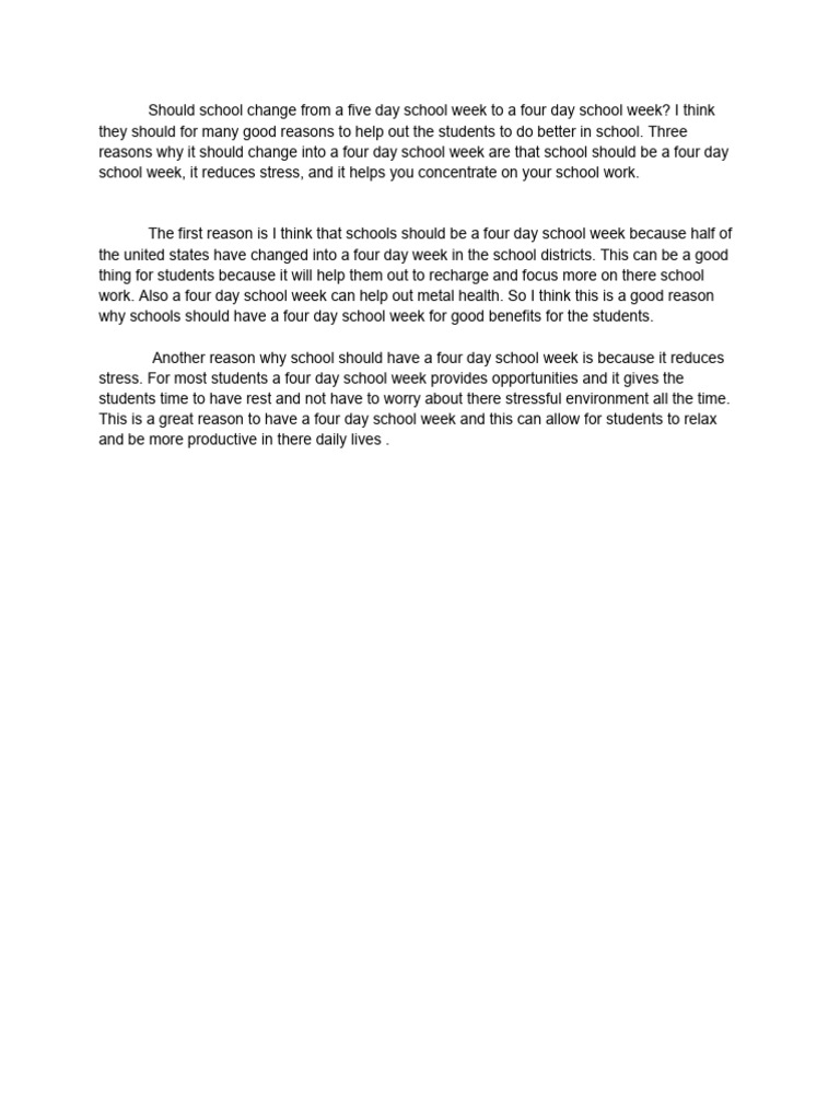 Should School Change From A Five Day School Week To A Four Day School ...