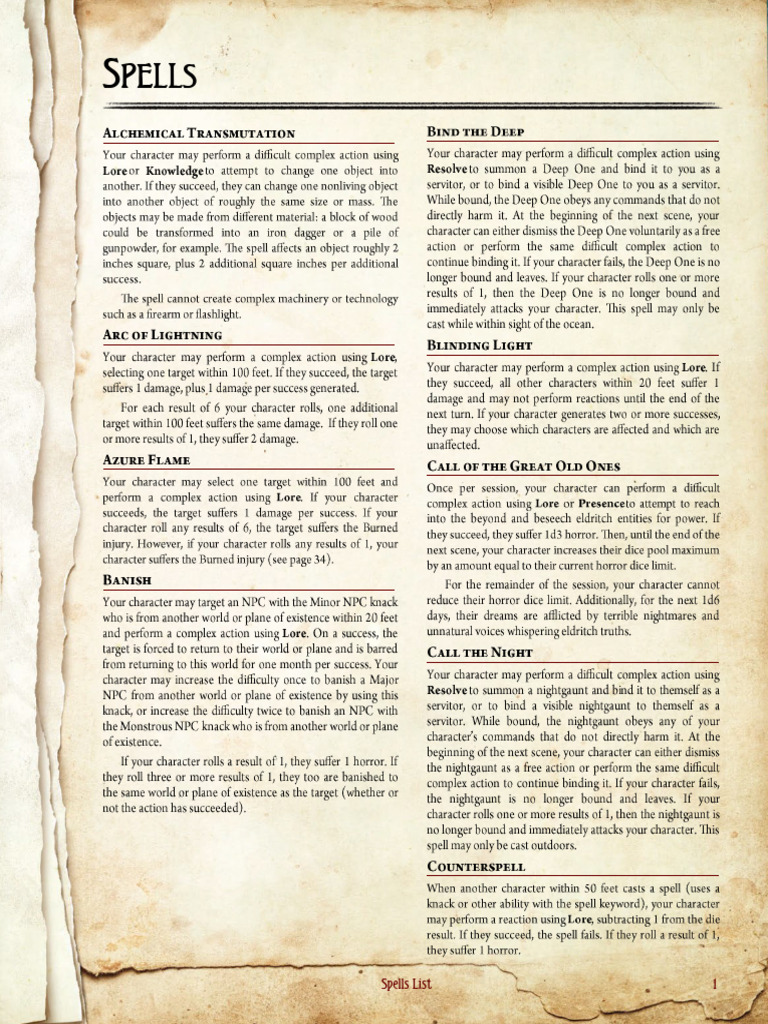 AHRPG Spells List | PDF