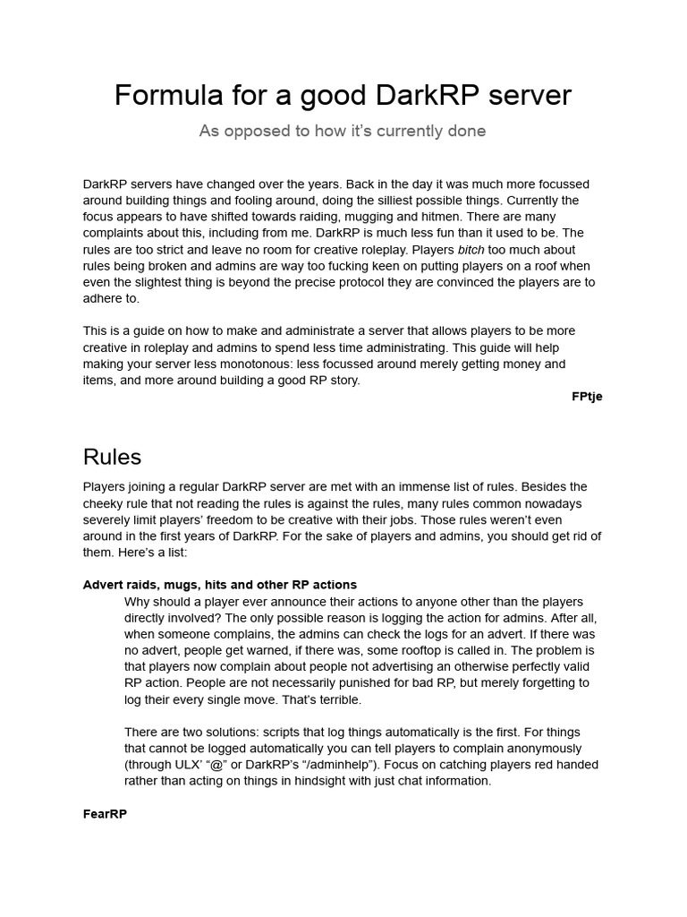 Good DarkRP Server Formula | PDF | Money