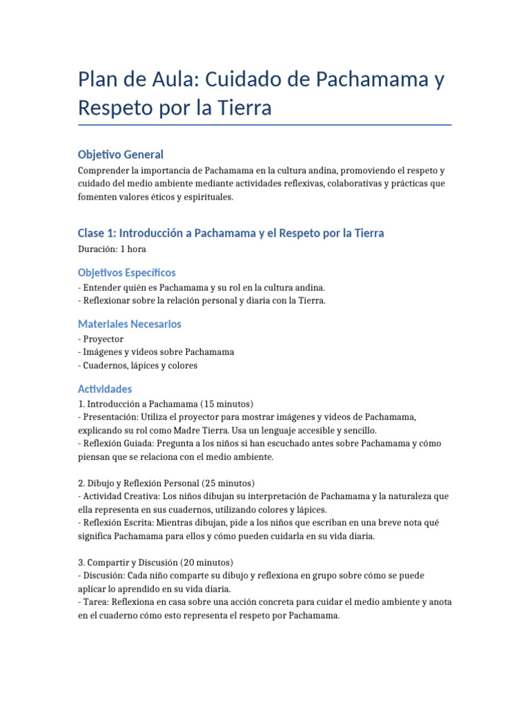Plan de Aula Pachamama | PDF | Dibujo