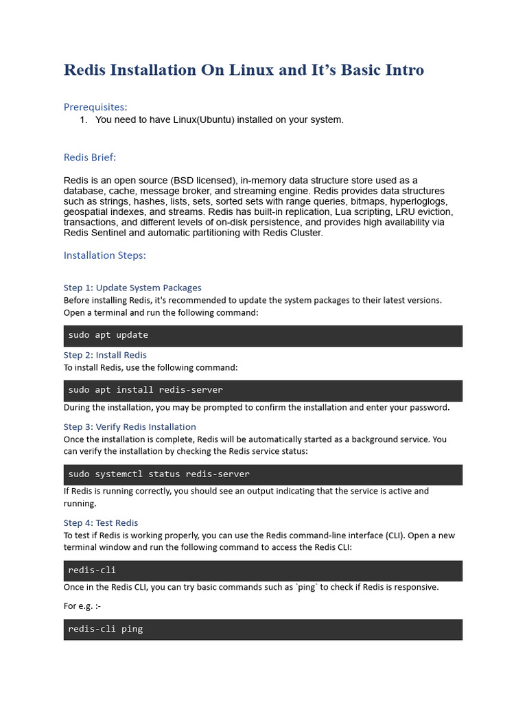 Redis Introduction and Installation 1695738500 | PDF | Command Line Interface | Computing