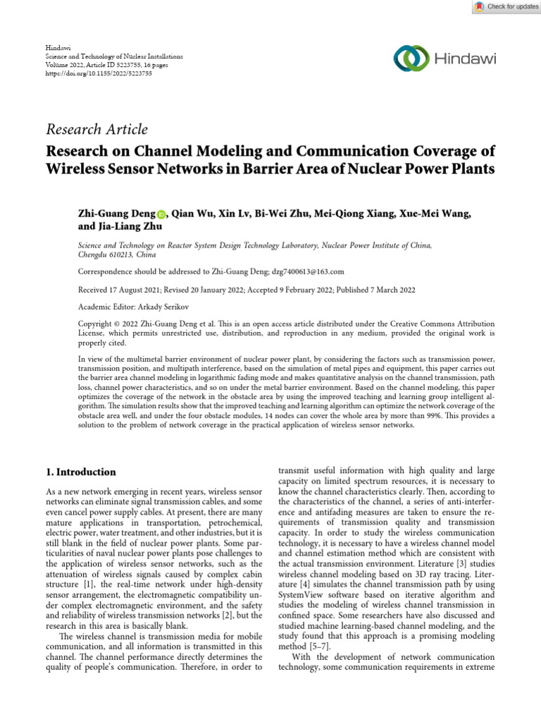 Science and Technology of Nuclear Installations - 2022 - Deng - Research On Channel Modeling and ...