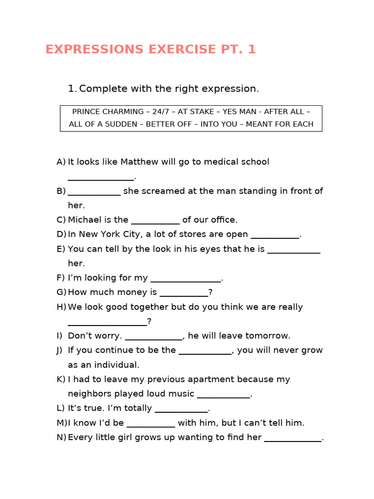 Expression in English PT 1 - Exercise | PDF