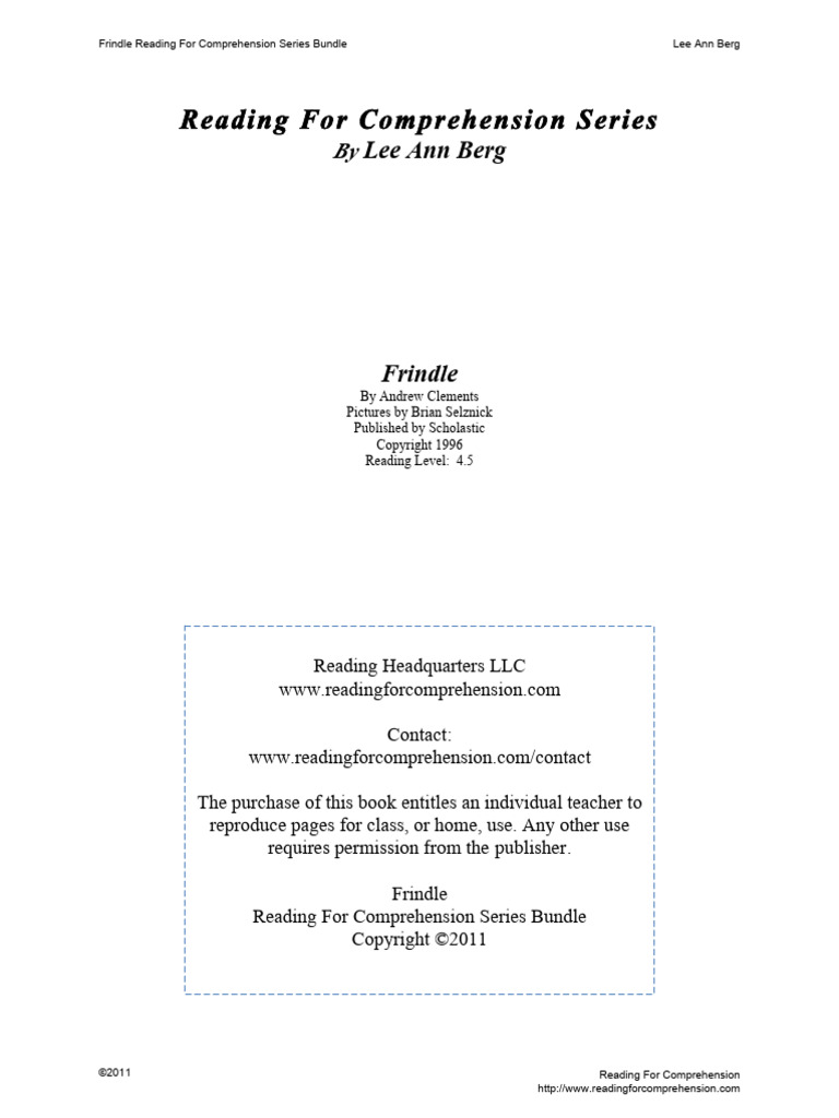 Frindle Comprehension Questions | PDF | Reading Comprehension | Vocabulary