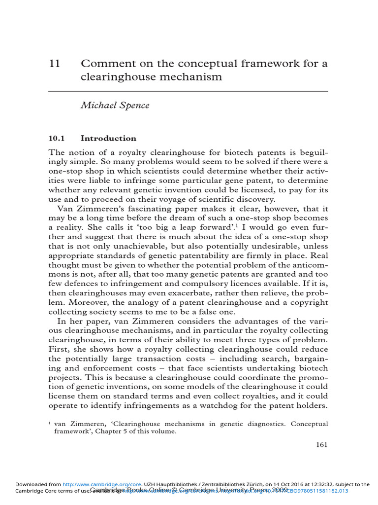 Comment On The Conceptual Framework For A Clearinghouse Mechanism | PDF | Patent | Royalty Payment