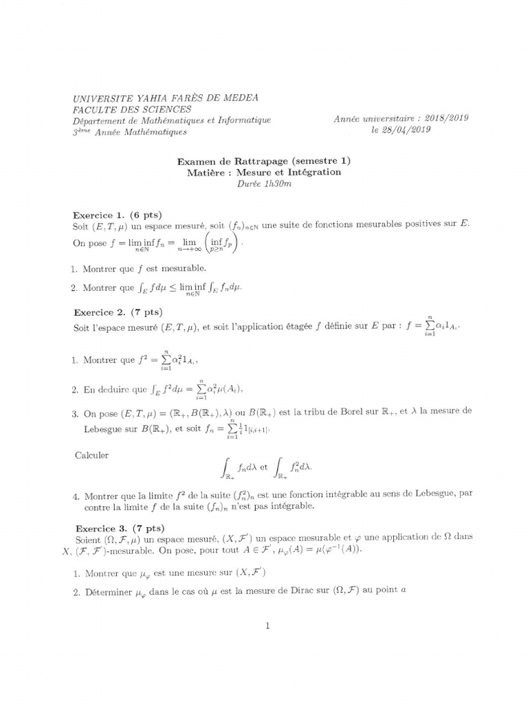 Examen3 Mesure Et Intégration | PDF