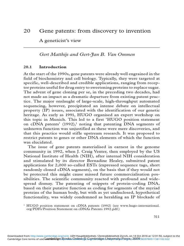 Gene Patents From Discovery To Invention A Geneticists View | PDF ...