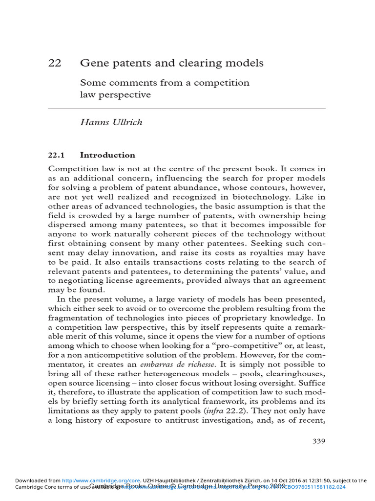 Gene Patents and Clearing Models Some Comments From A Competition Law ...