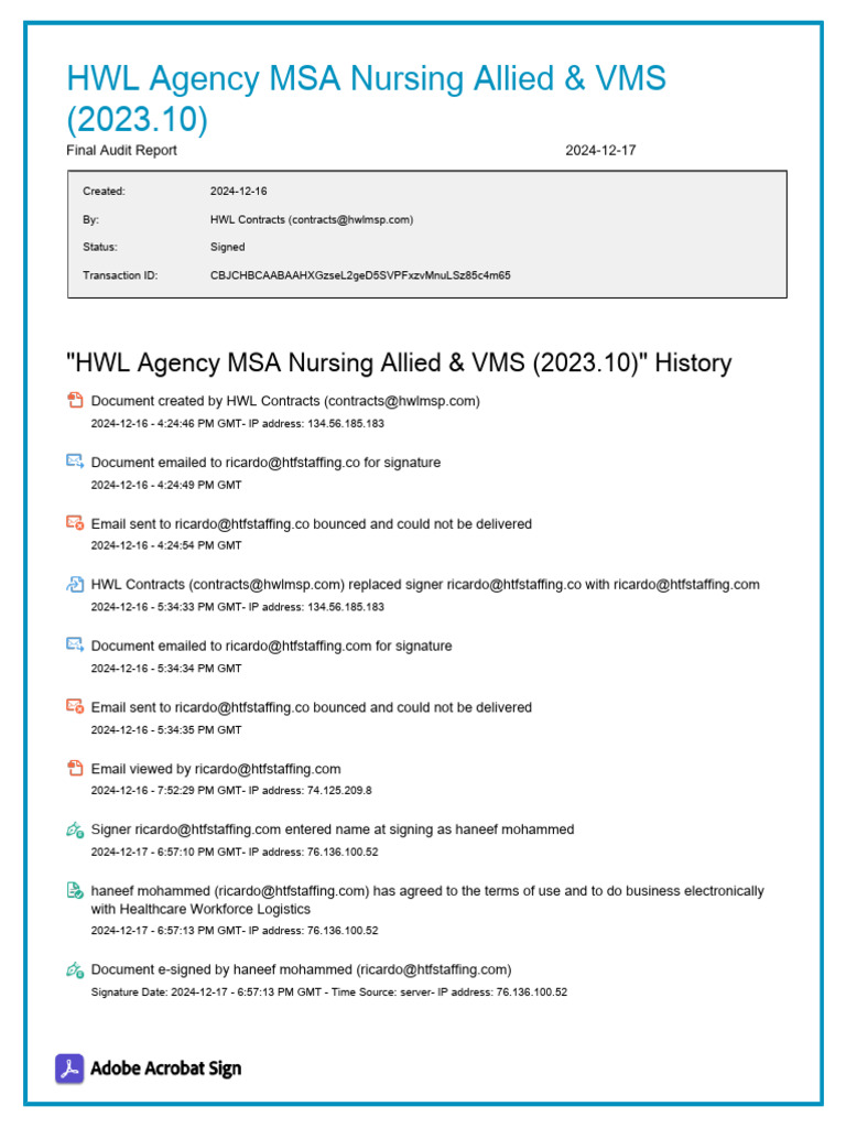 HWL Agency MSA Nursing Audit Report | PDF