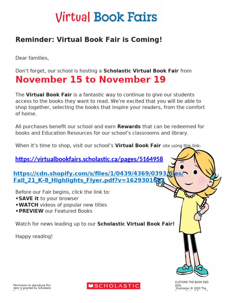 Book Fair Reminder Letter - November 2021 | PDF