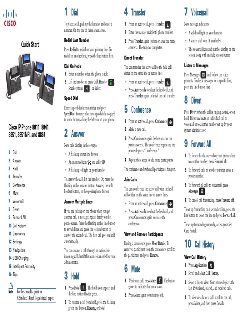 Cisco 8811 8841 8851 8861 Quick Start Guide | PDF | Telephone | Voicemail