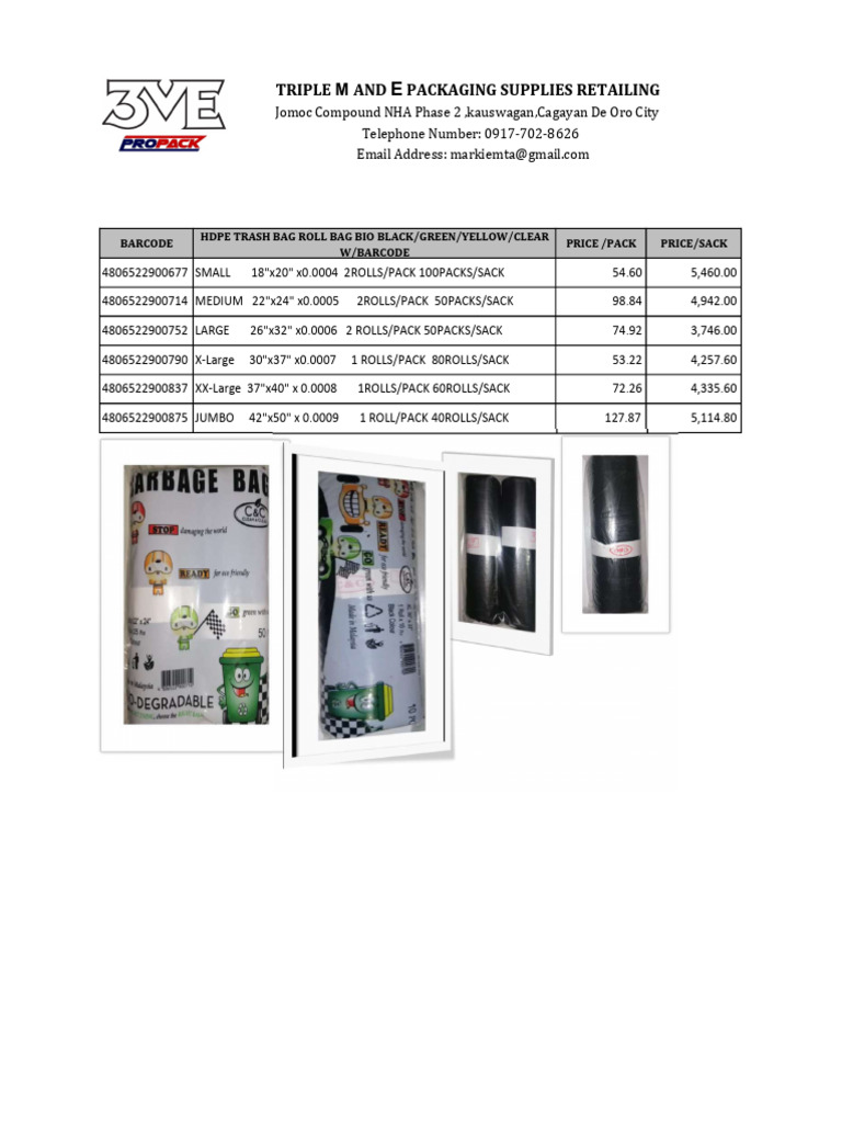 Revised HR Roll Bag With Barcode Price | PDF