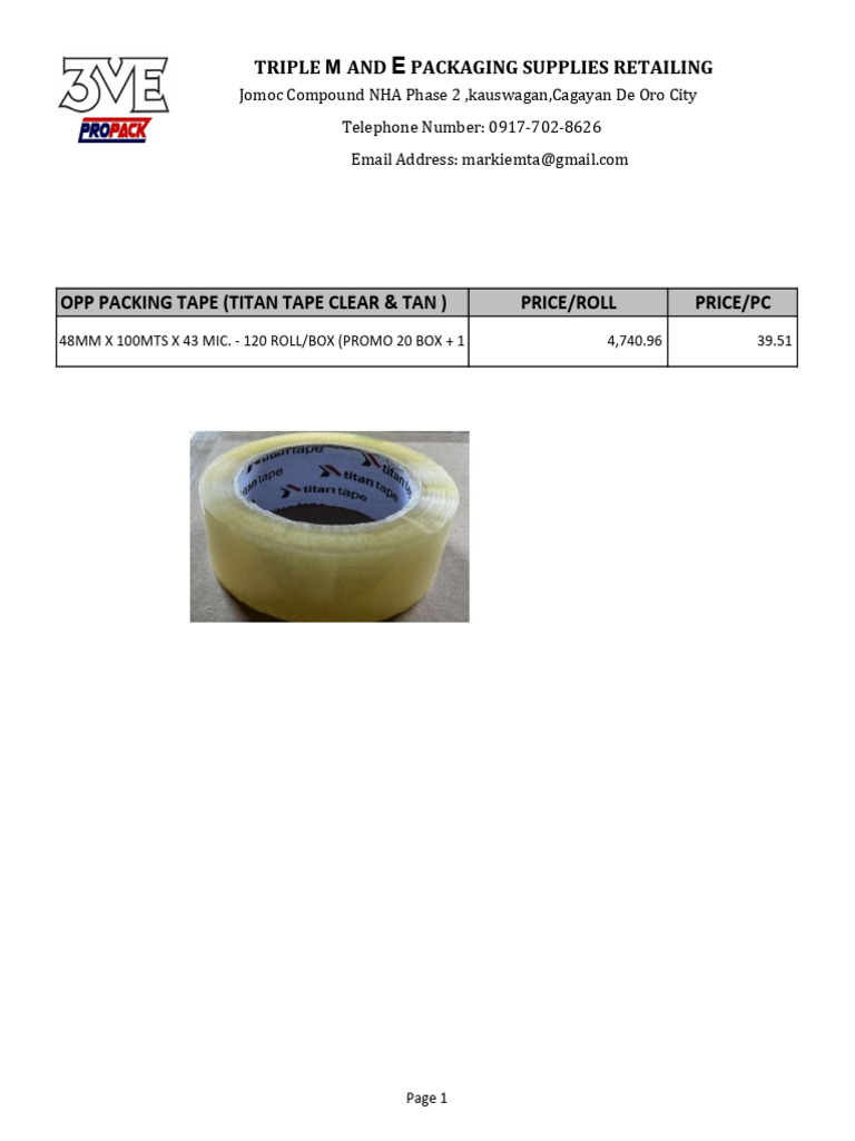 Opp Packing Tape Titan | PDF