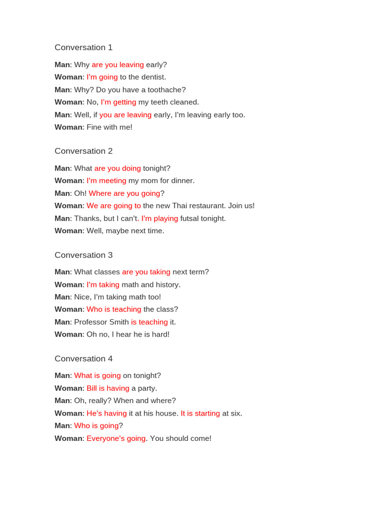 Unit 3 Conversations On Present Continuous | PDF