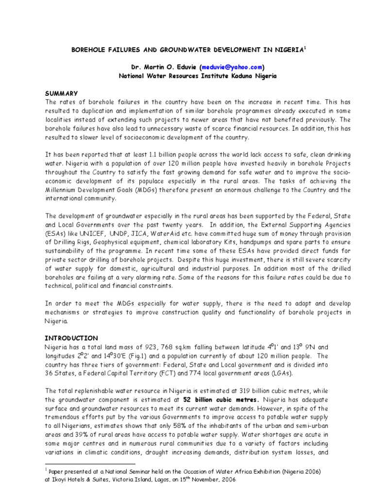 Borehole Failure in Nigeria | PDF | Sedimentary Rock | Aquifer