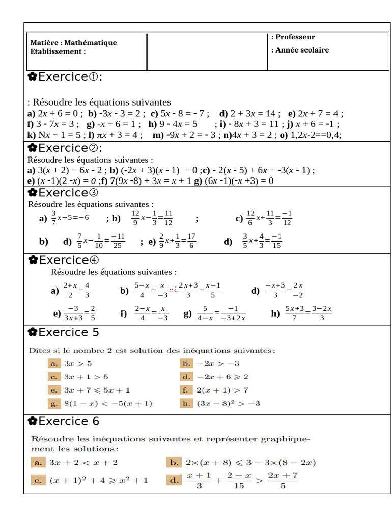 Exercices d'équations 3AC corrigés | PDF | Mathématiques