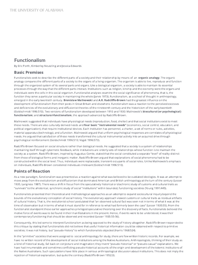 4 Functionalism - Anthropology | PDF | Social Anthropology | System