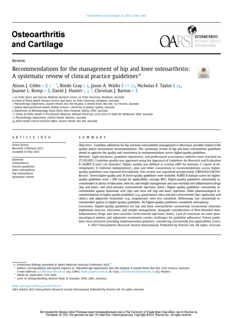 Recommendations For The Management of Hip or Knee OA | PDF ...