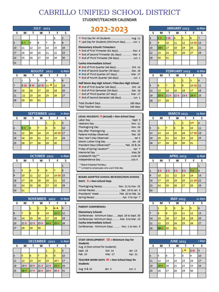 2022-23 Student Teacher Calendar-APPD | PDF | The United States ...