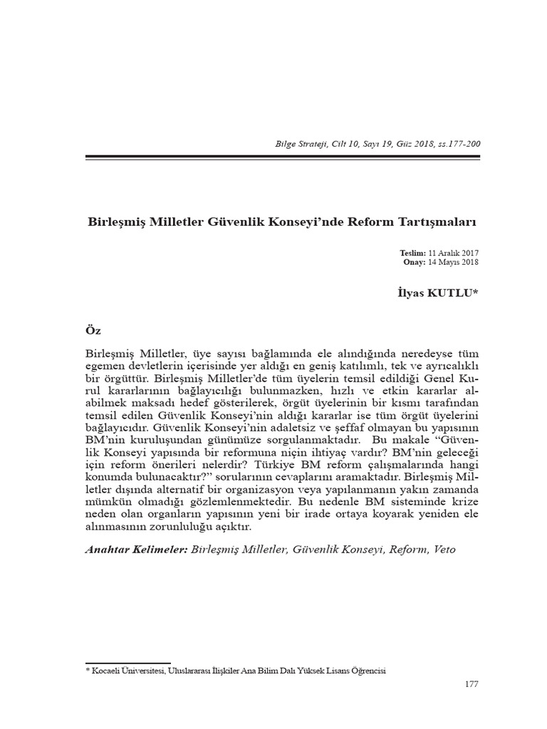 Birle Mi Milletler G Venlik Konseyi Nde Reform Tart Malar (#543823 ...
