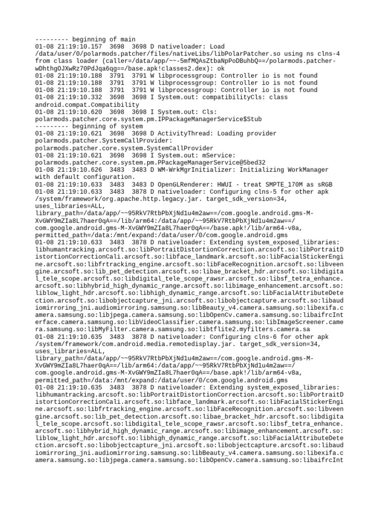 Polarmods - Patcher Logcat | PDF | Computer Programming | Operating System Technology