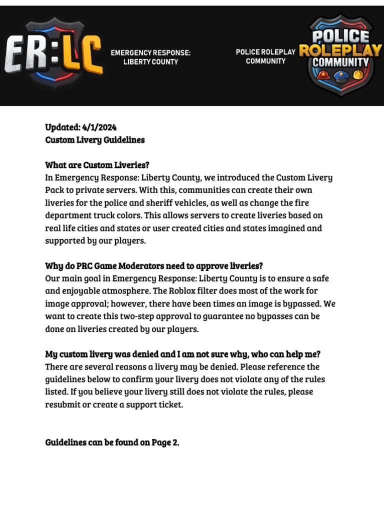 ERLC Custom Livery Guidelines | PDF