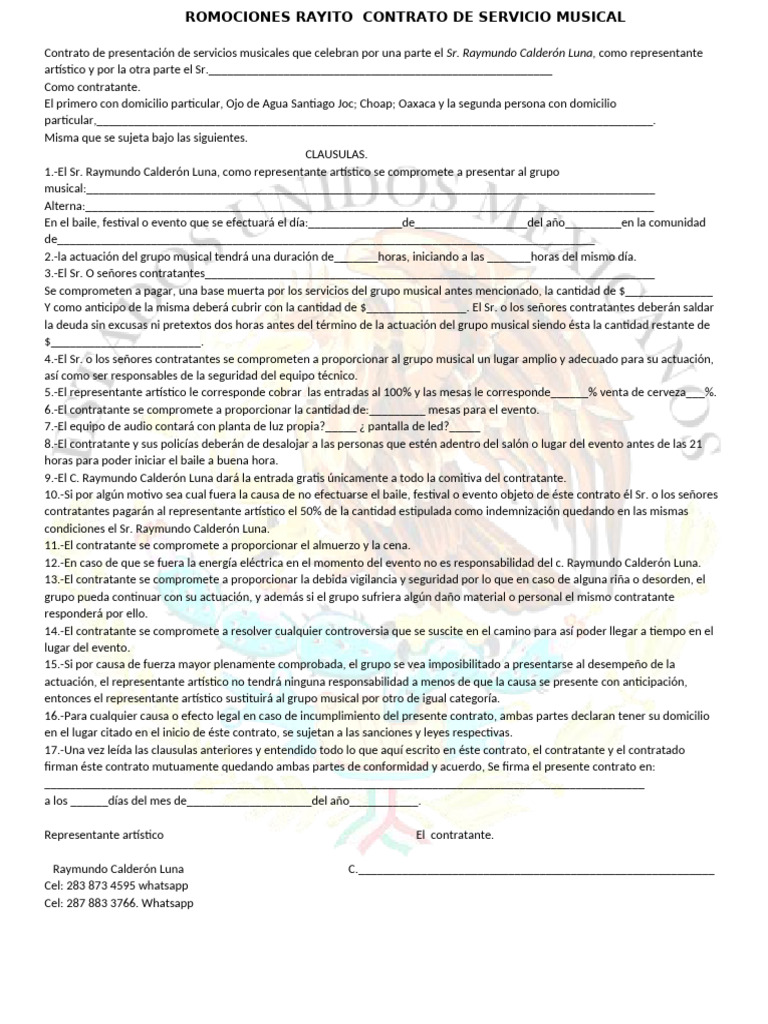 Contrataro - Musical Rayito 115601 | PDF