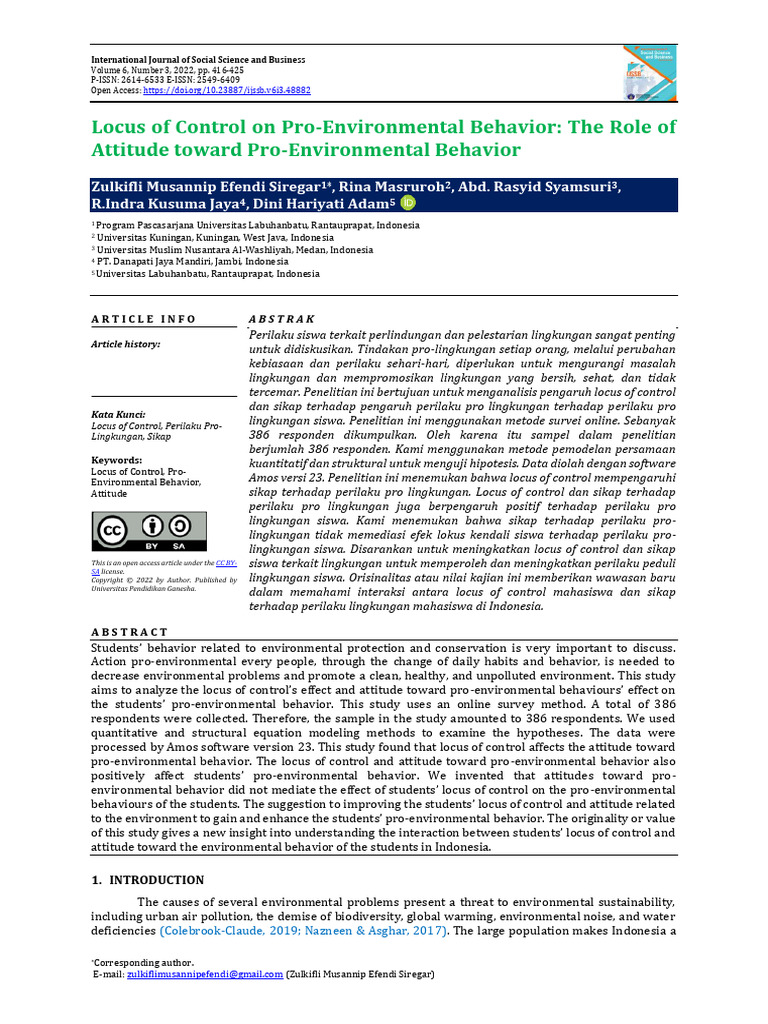 Locus of Control On Pro-Environmental Behavior The | PDF | Factor ...